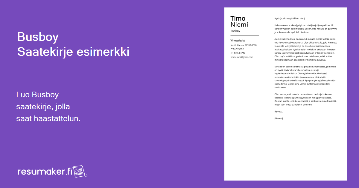 Busboy Saatekirje esimerkki vuodelle 2024