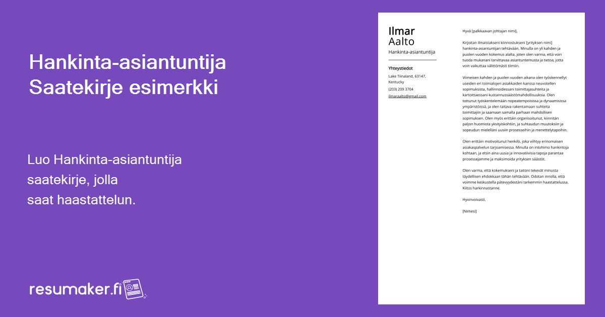 Hankinta-asiantuntija Saatekirje esimerkkejä (malli & 20+ vinkkiä)