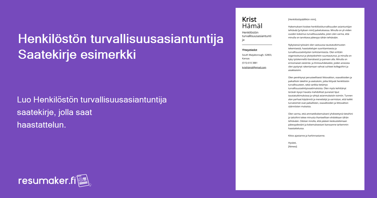 Henkilöstön turvallisuusasiantuntija Saatekirje esimerkkejä (malli & 20+ vinkkiä)