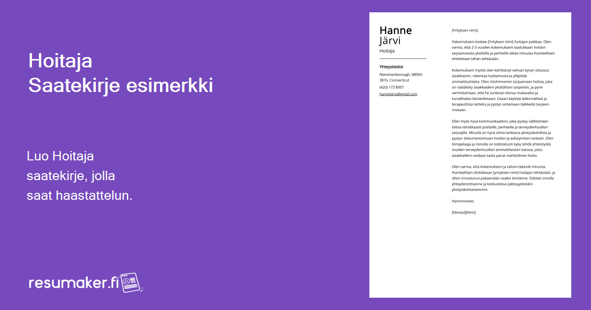 Hoitaja Saatekirje esimerkki vuodelle 2024