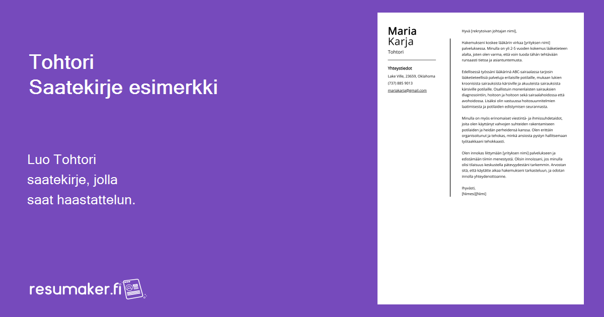 Tohtori Saatekirje esimerkki vuodelle 2025